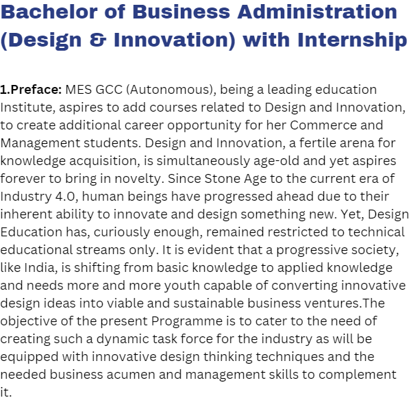 BBA Design and Innovation – MES Garware College of Commerce. Pune MH India