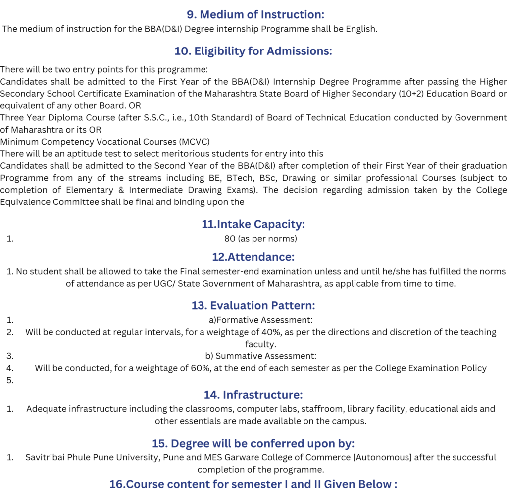 BBA Design and Innovation – MES Garware College of Commerce. Pune MH India